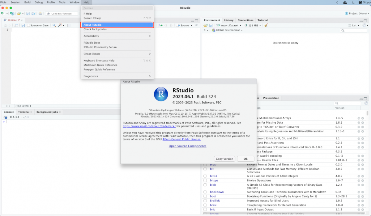 Wie finde ich die Versionsnummern von R bzw. von RStudio heraus? – Helpdesk