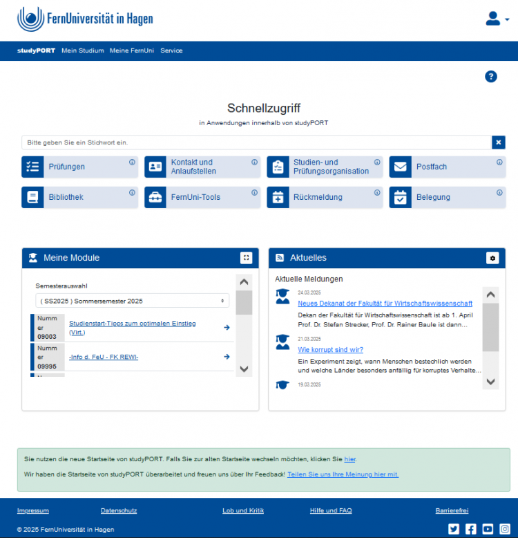 studyPORT: Übersicht und Navigation – Helpdesk