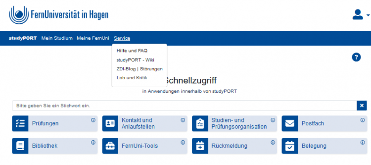 studyPORT: Übersicht und Navigation – Helpdesk