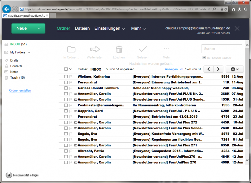 Mailbox im Studium - Webbrowser – Helpdesk